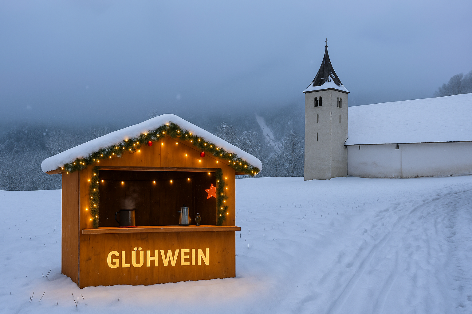Pop-up mulled wine hut at the Sontga Gada chapel | 瑞士國家旅遊局